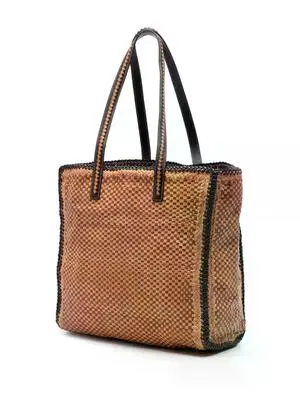 Prada Woven Goatskin Madras Tote Bag - Brown