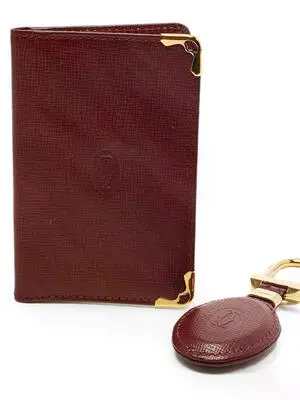 Cartier Must De Burgundy Leather Card Case With Leather Key Ring