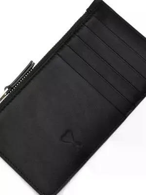 AMI Paris Zipped Cowhide-leather Card Holder With De Coeur - Black