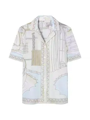 Tory Burch Printed Cotton Camp Shirt - Neutrals
