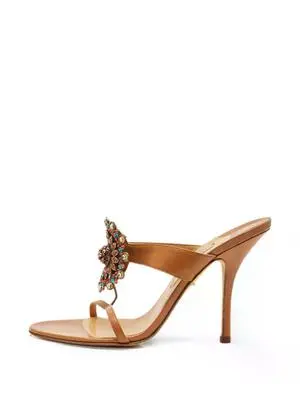GINA Crystal-embellished Leather Heeled Sandals - Neutrals