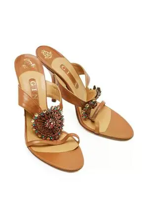 GINA Crystal-embellished Leather Heeled Sandals