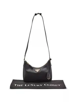 Prada Re-edition Saffiano Leather Shoulder Bag - Black