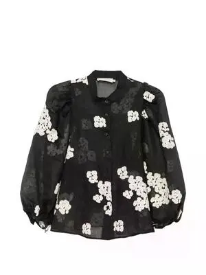 MOUTAKI Embroidered Puff Sleeve Shirt - Black