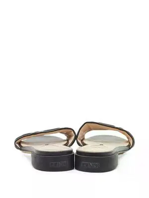 Fendi Ff Logo Embossed Leather Slides