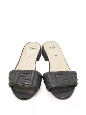 Fendi Ff Logo Embossed Leather Slides