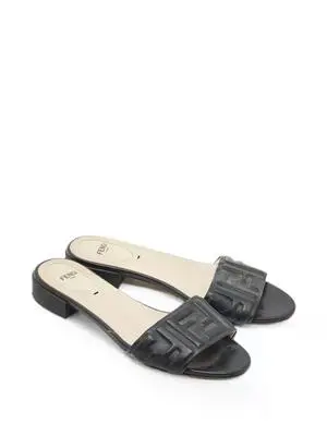 Fendi Ff Logo Embossed Leather Slides