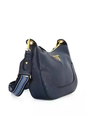 Prada Vitello Daino Striped Strap Zip Hobo Bag