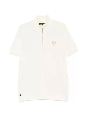 SERGIO TACCHINI Logo-embroidered Zipped Polo Shirt - Neutrals