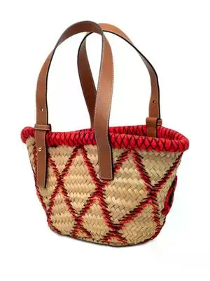 Loewe Small Raffia Animal Embroidered Basket Tote Bag