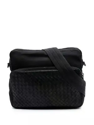 Bottega Veneta Nappa Intrecciato Trimmed Canvas Messenger Bag - Black