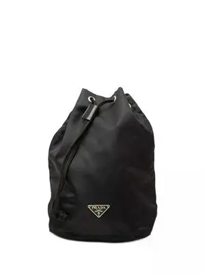 Prada Tessuto Drawstring Pouch Bucket Bag - Black