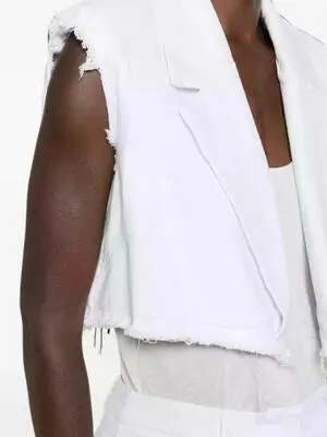 MOUTAKI Sleeveless Frayed Hem Cropped Jacket