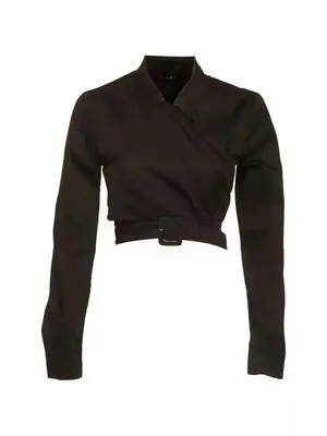 424 Cotton Cropped Wrap Top With Notched Collar - Black