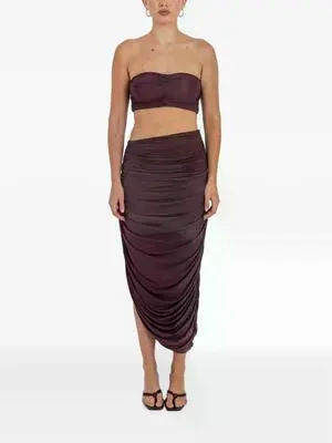 MAYGEL CORONEL Ruched Bandeau And Asymmetric Skirt Set - Red