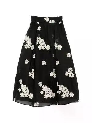 MOUTAKI Embroidered A-line Midi Skirt - Black
