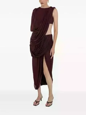 MAYGEL CORONEL Draped Side-slit Midi Skirt - Red
