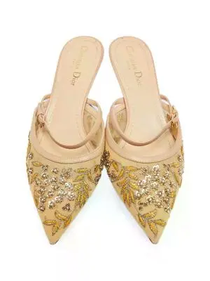 Dior Embroidered Mesh Pointed-toe Mules