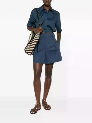 MOUTAKI Cropped Shirt With Button Fastening And Tie Detail - Blue