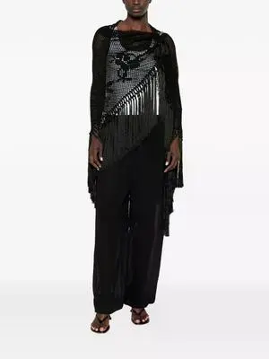 CHIARA IS Crochet Poncho With Fringe Trim - Black