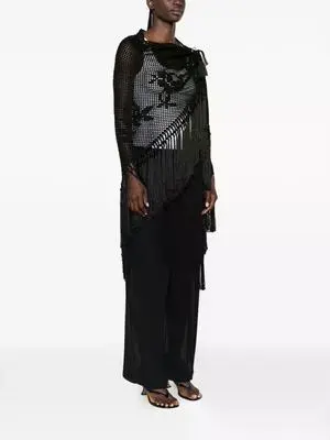 CHIARA IS Crochet Poncho With Fringe Trim - Black
