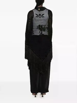 CHIARA IS Crochet Poncho With Fringe Trim - Black