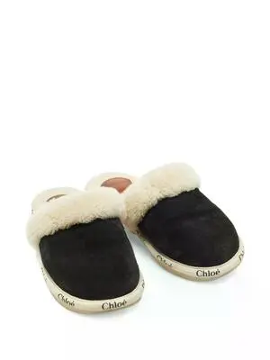 Chloé Woody Shearling Slippers - Black