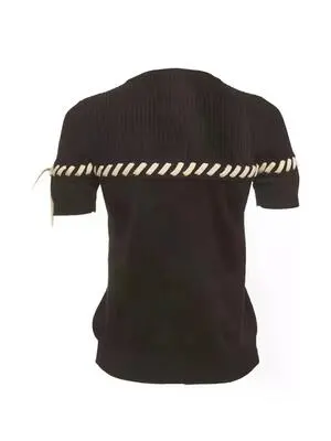 Fendi Ribbed-knit Lace-up T-shirt - Black
