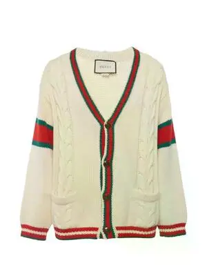 Gucci Web Stripe Cable Knit Cardigan - Neutrals