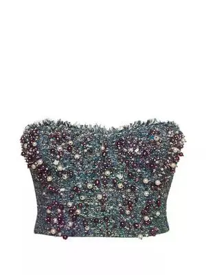 Elisabetta Franchi Embroidered Tweed Bustier Top