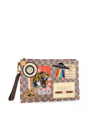 Gucci Gg Coated Canvas Applique Clutch Bag