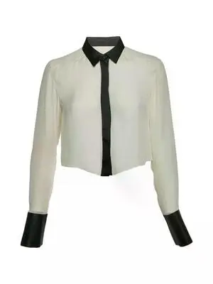 Alice + Olivia Cropped Silk Shirt - Grey