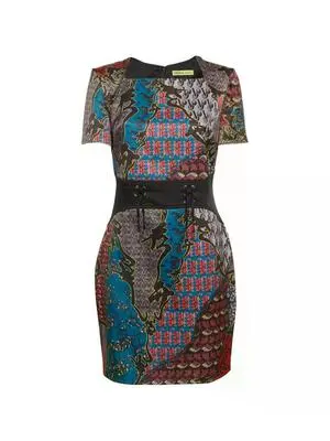 Versace Abstract Print Lace-up Mini Dress - Blue