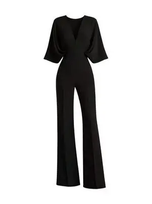 GEMY MAALOUF Crepe V-neck Cape Sleeve Jumpsuit - Black