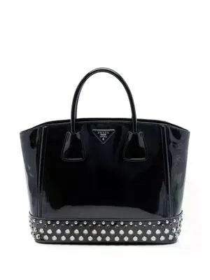 Prada Spazzolato Crystal Studded Tote Bag - Black