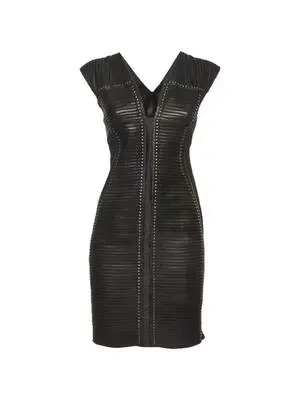 Roberto Cavalli Stud-detail Leather Mini Dress - Black