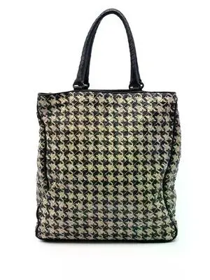 Bottega Veneta Houndstooth Vertical Tote Bag - Black