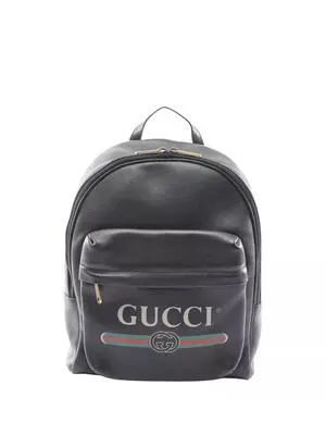 Gucci Leather Logo Backpack - Black