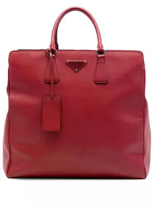 Prada Saffiano Lux Double Handle Shopping Tote Satchel - Red