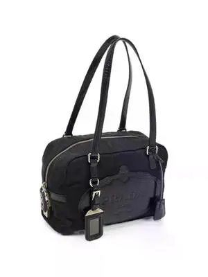 Prada Logo Embossed Tote Bag - Black