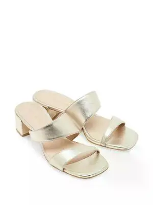 STUART WEITZMAN Metallic Calf Leather Double Strap Sandals