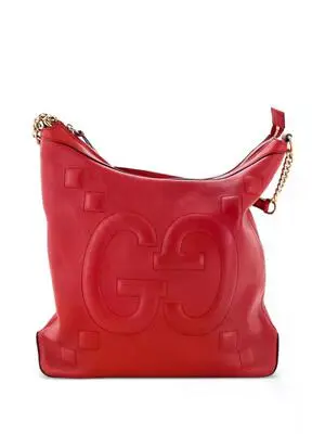 Gucci Apollo Gg Embossed Calfskin Large Hobo Bag - Red
