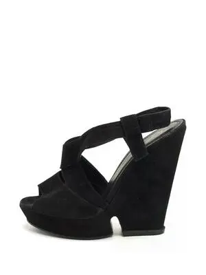 Saint Laurent Crossover Wedge Sandals - Black
