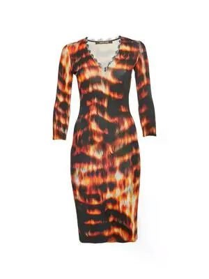 Roberto Cavalli Flame-print V-neck Midi Dress - Black