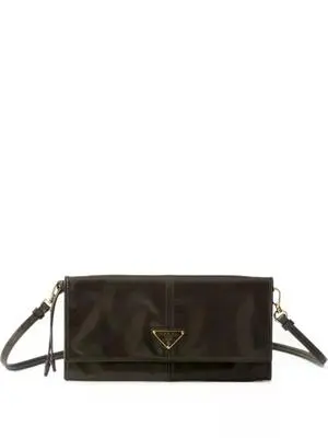 Prada Leather Wallet With Shoulder Strap - Green