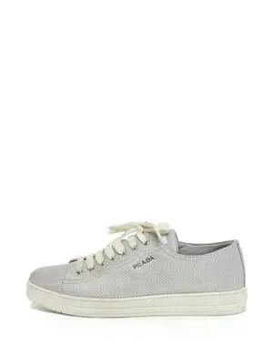 Prada Metallic Effect Lace-up Sneakers - Silver