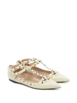 Valentino Garavani Rockstud Ankle Strap Ballet Flats - Neutrals