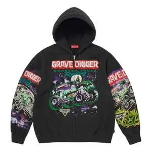 Supreme X Grave Digger Ss26 Zip Up Hooded Sweatshirt - Black