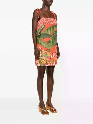 Farm Rio Fruit Print Scalloped Trim Mini Dress - Orange