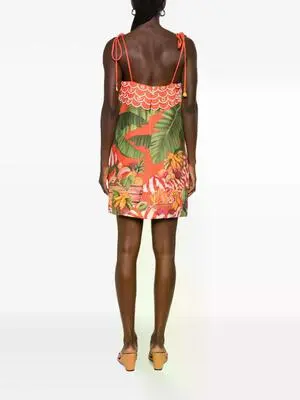 Farm Rio Fruit Print Scalloped Trim Mini Dress - Orange